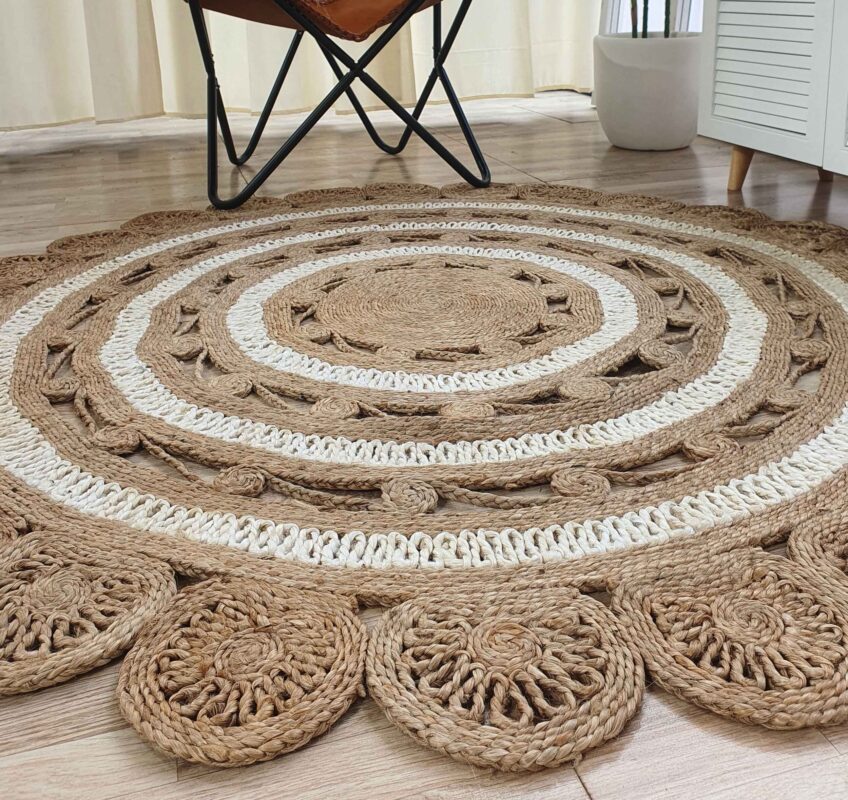 Natural Color Jute Area Rug CR-014 150cm Round. - Ramsha Home